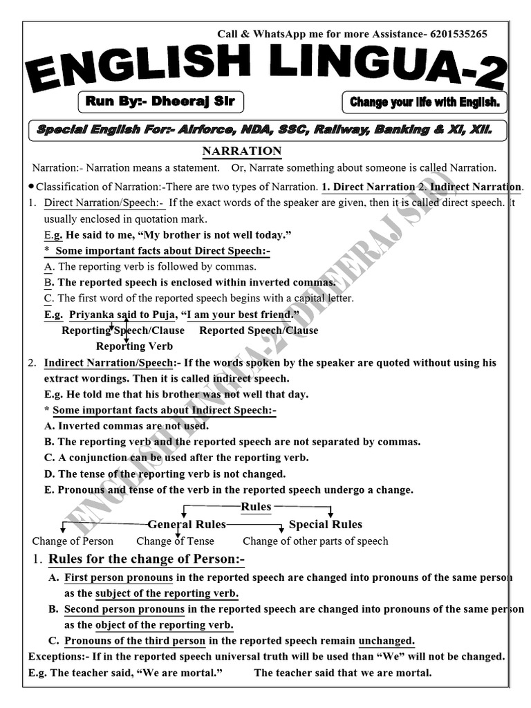 Narration: Direct and Indirect Rules | PDF | Linguistic Morphology ...
