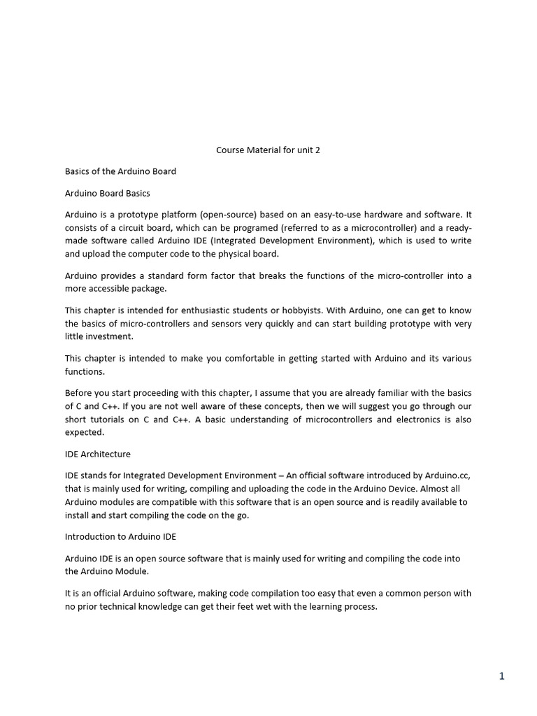 UNIT 2 - Basics of The Arduino Board | PDF | Arduino | Integrated ...