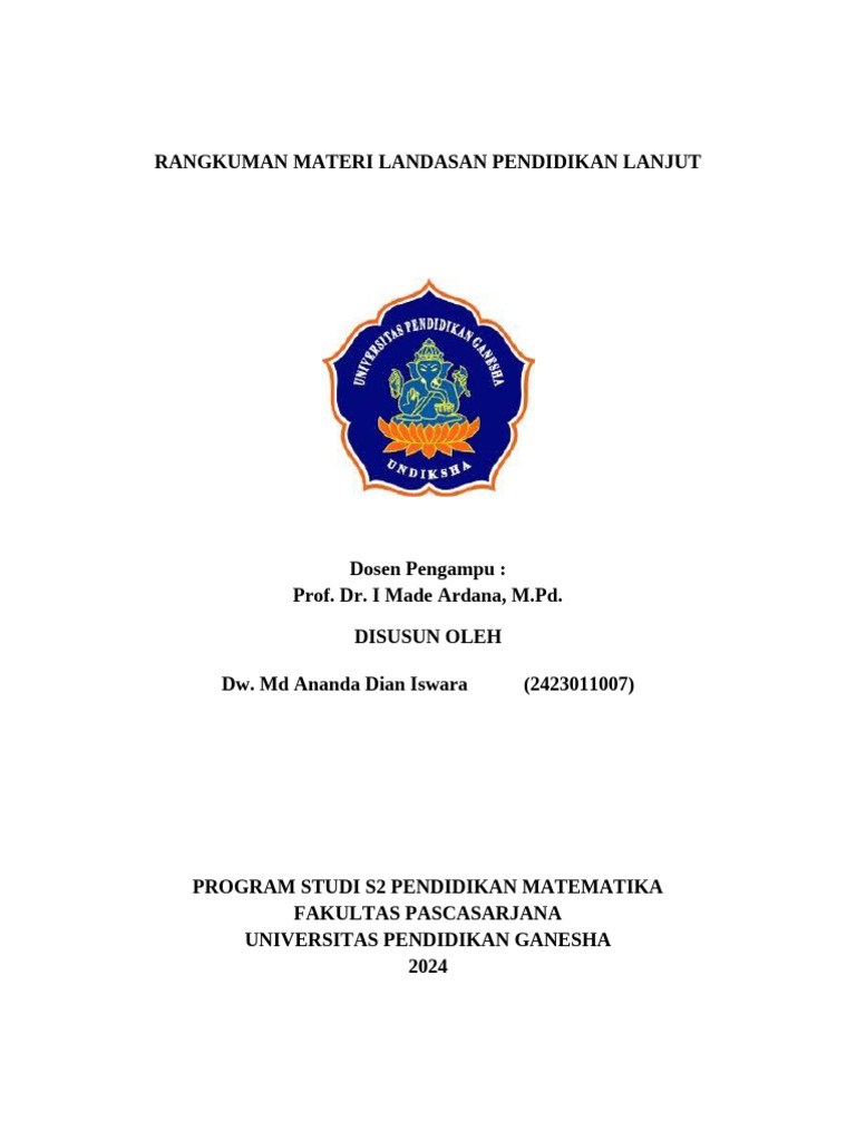 UAS Landasan Pendidikan Lanjut - Dw. Md. Ananda Dian Iswara (2423011007) | PDF