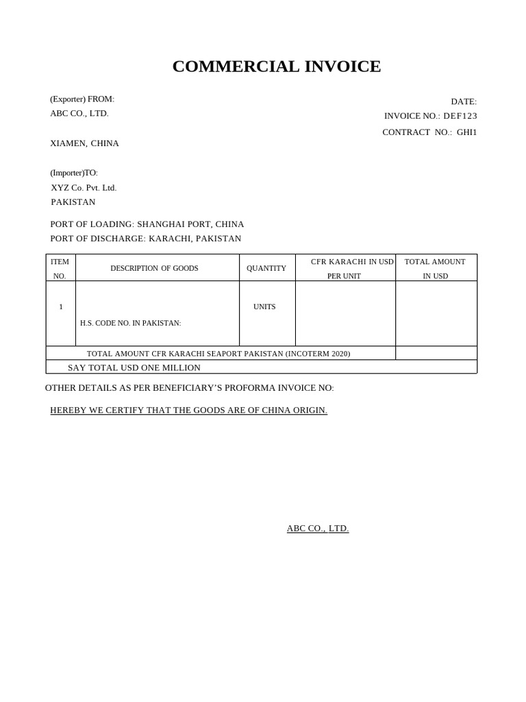 Chinese Invoice Sample for Export | PDF