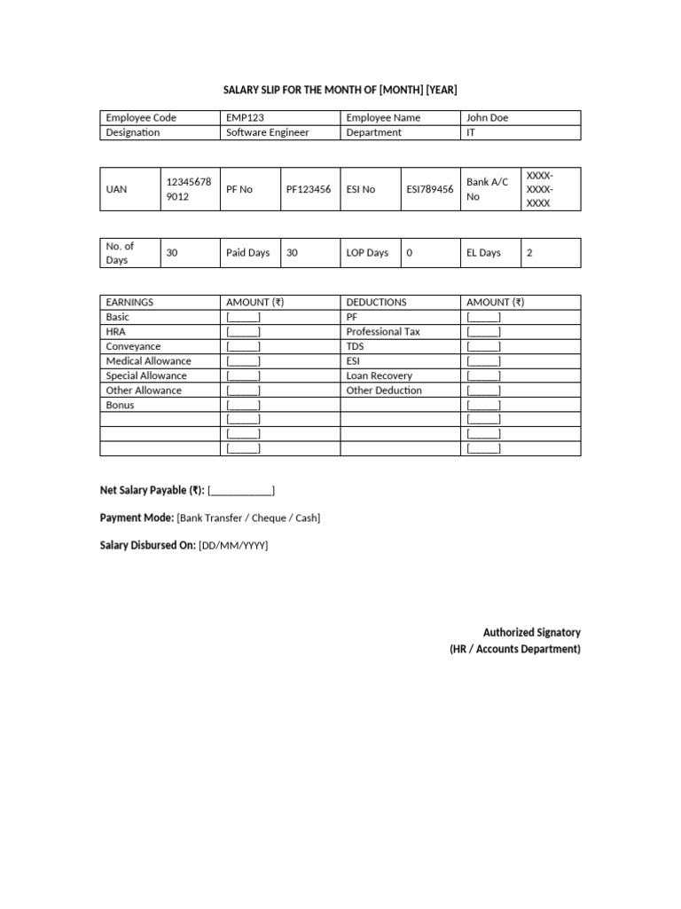 Monthly Salary Slip Template | PDF