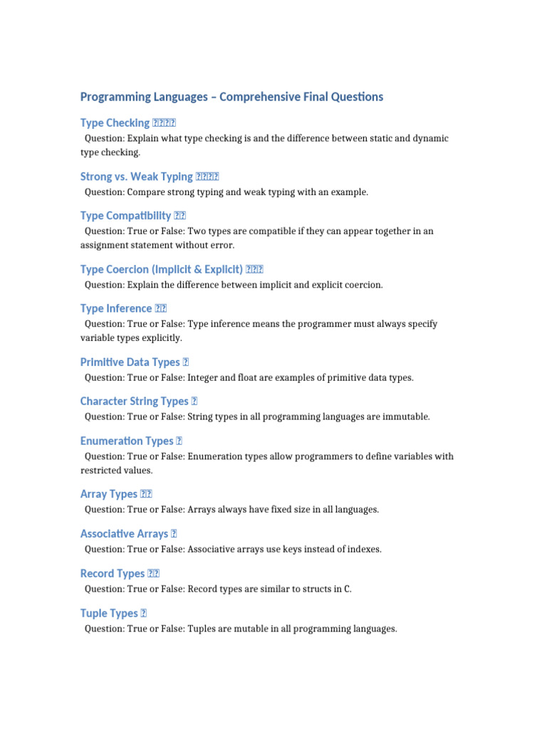 All Topics Final Questions | PDF | Data Type | Control Flow