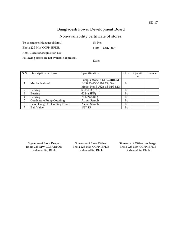 Certificate of stores-GR-33 | PDF