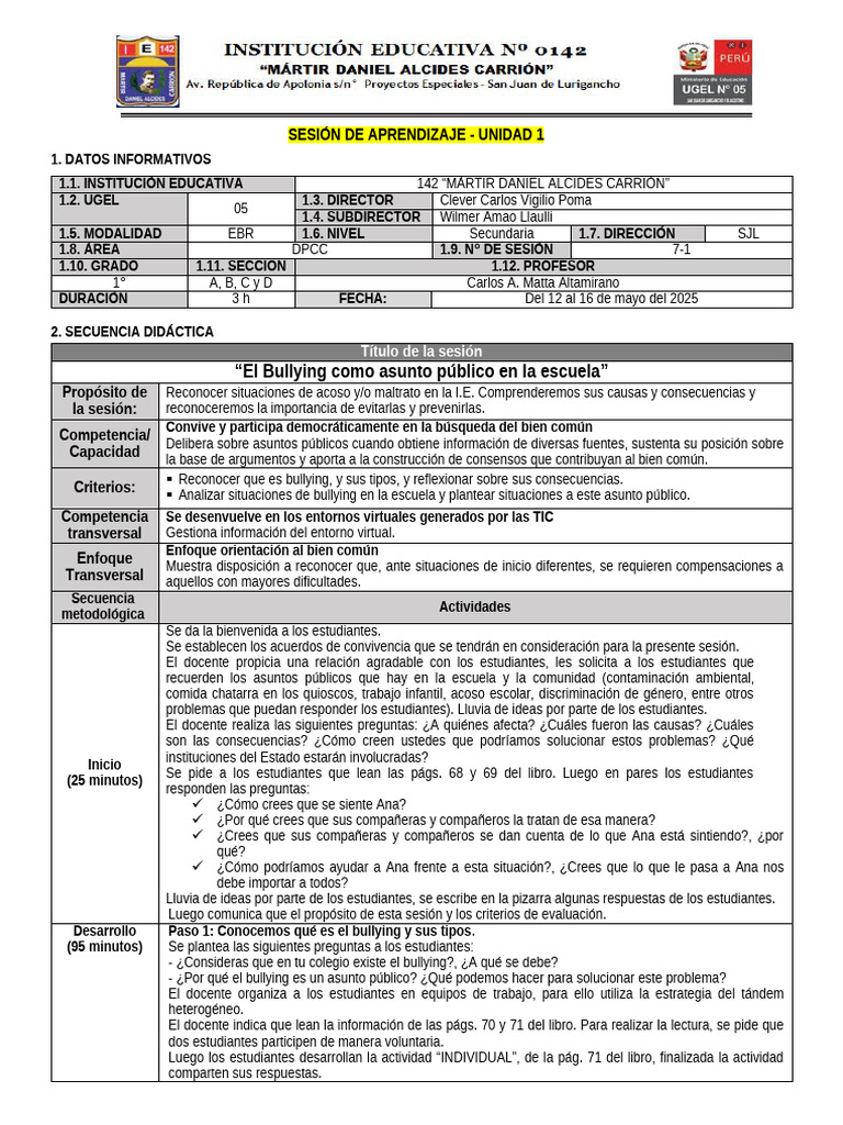 Sesión 7-1 DPCC 1° grado | PDF | Modificación de comportamiento | Aprendizaje