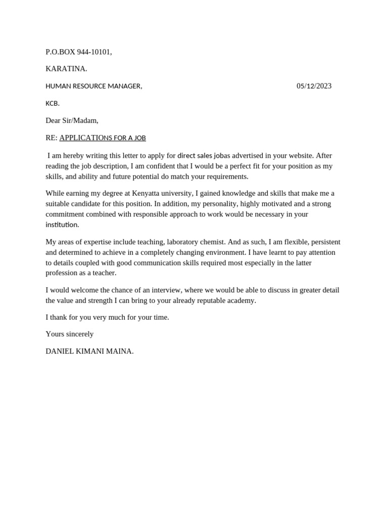 Daniel Kimani Maina Cover Letter | PDF