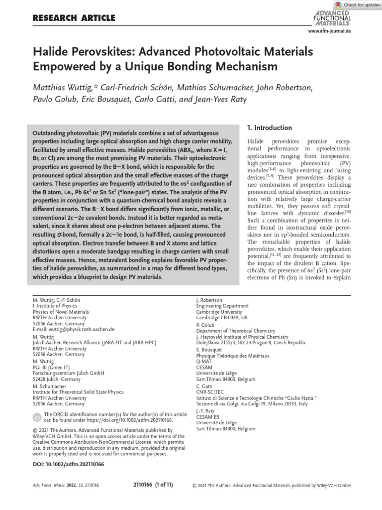 Adv Funct Materials - 2021 - Wuttig - Halide Perovskites Advanced ...