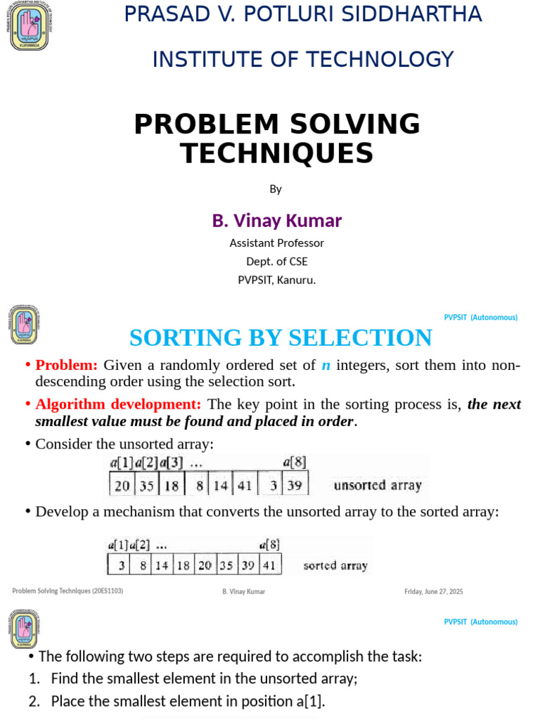 2 Sorting by Selection | PDF | Discrete Mathematics | Algorithms And Data Structures