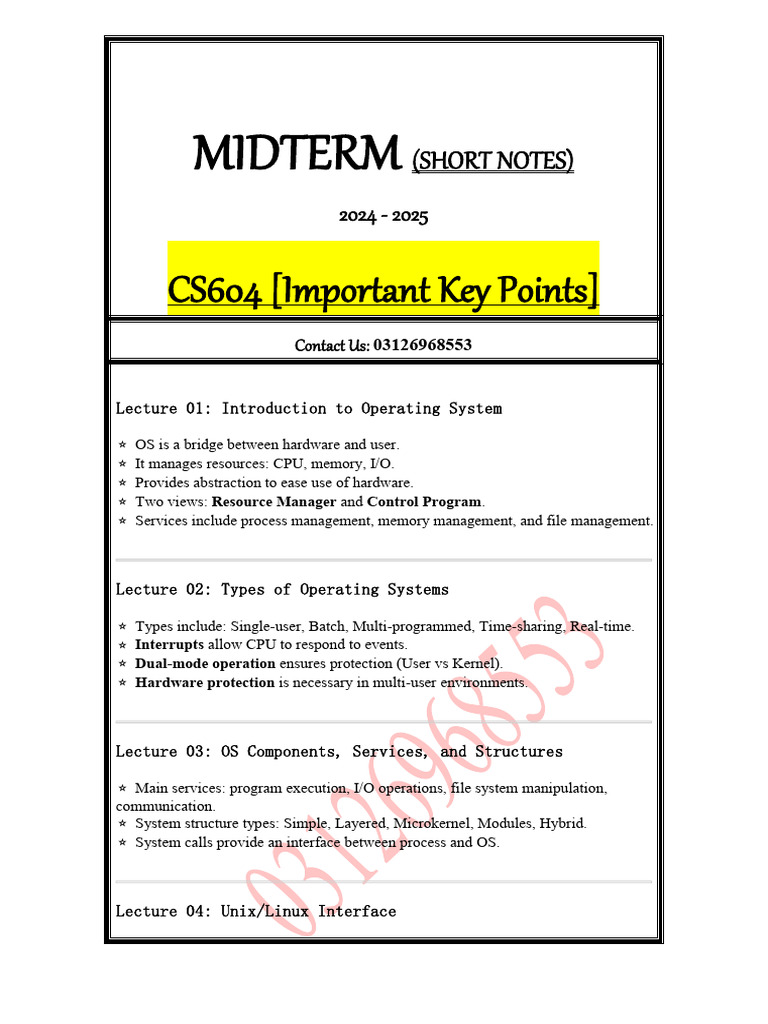 Key Points on Operating Systems 2024 | PDF | Scheduling (Computing ...