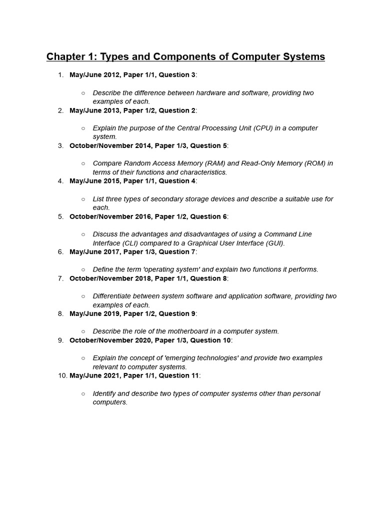 IGCSE Grade 10, Chapter 1 - Types and Components of Computer Systems | PDF | Solid State Drive ...