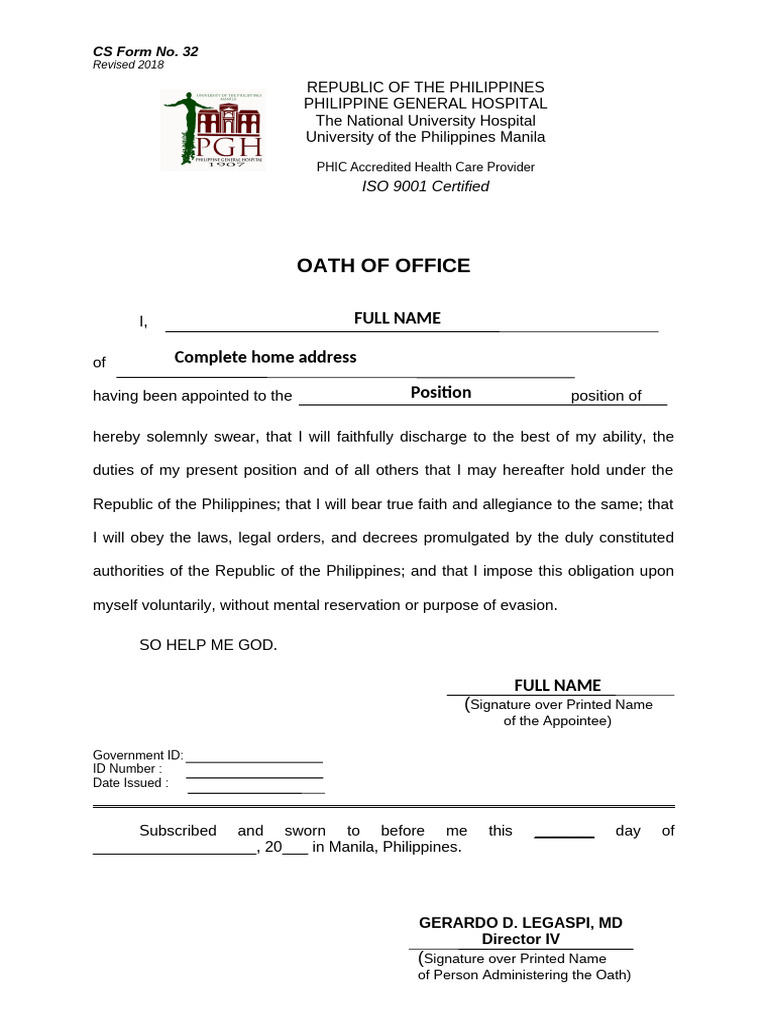 Oath of Office Cs Form No 32 | PDF