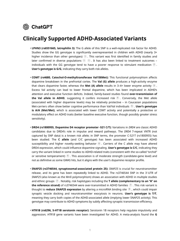 Clinically Supported ADHD-Associated Variants | PDF | Attention Deficit ...