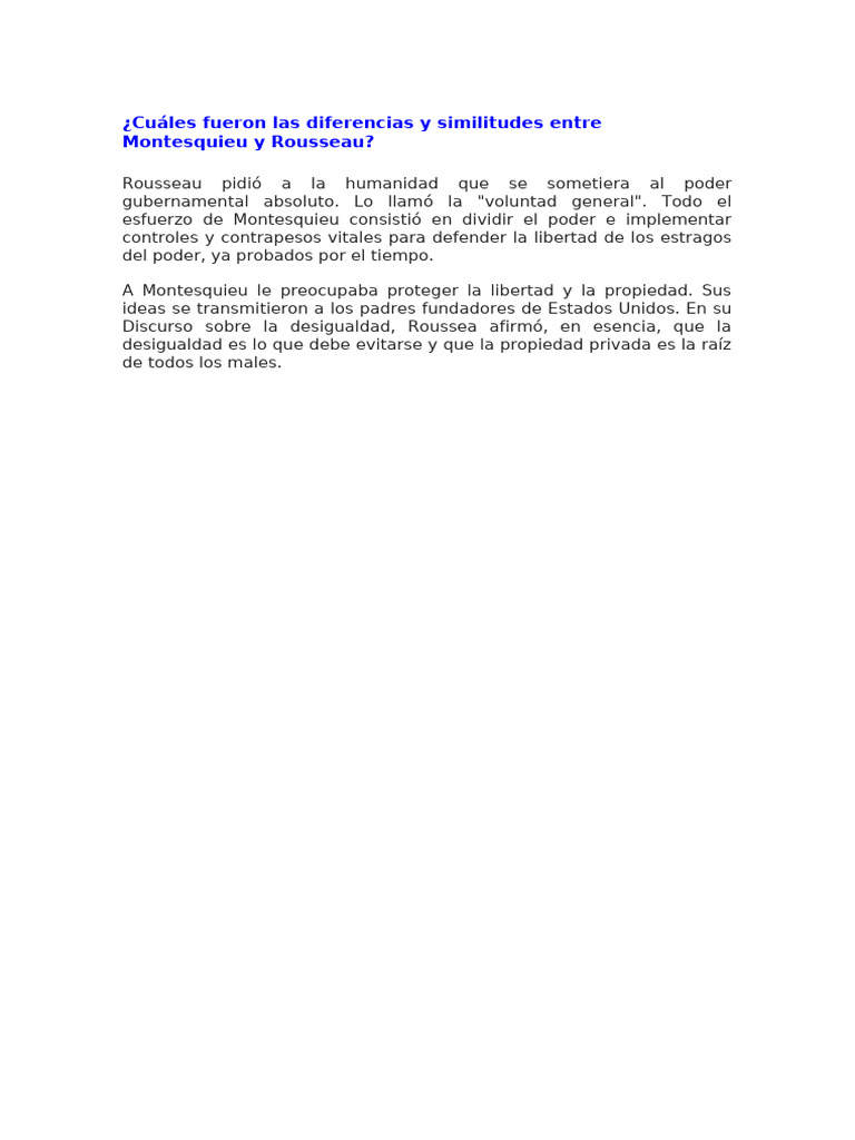 Diferencias entre Montesquieu y Rousseau | PDF