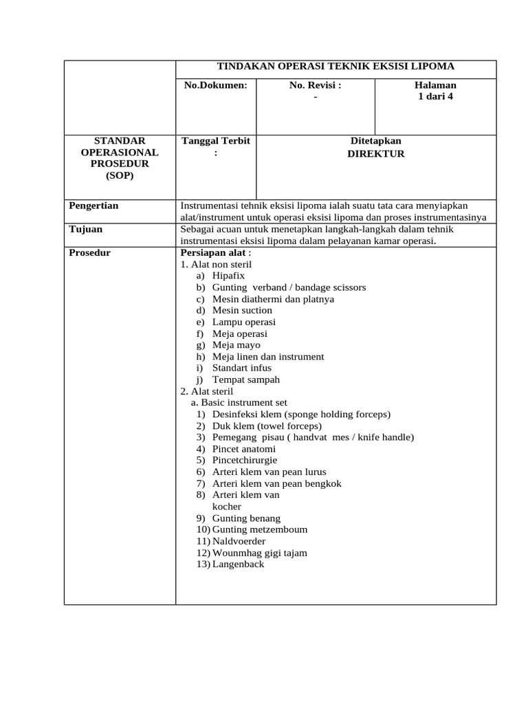 Prosedur Eksisi Lipoma: SOP Lengkap | PDF