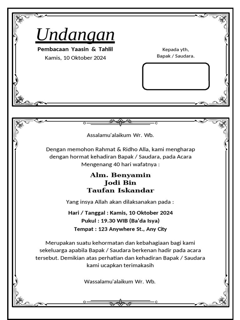 Undangan Yasin Dan Tahlil | PDF