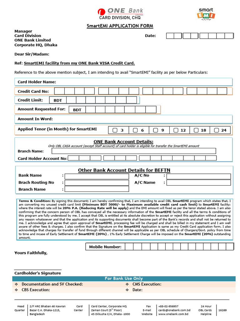 SmartEMI Application Form | PDF | Credit Card | Financial Services