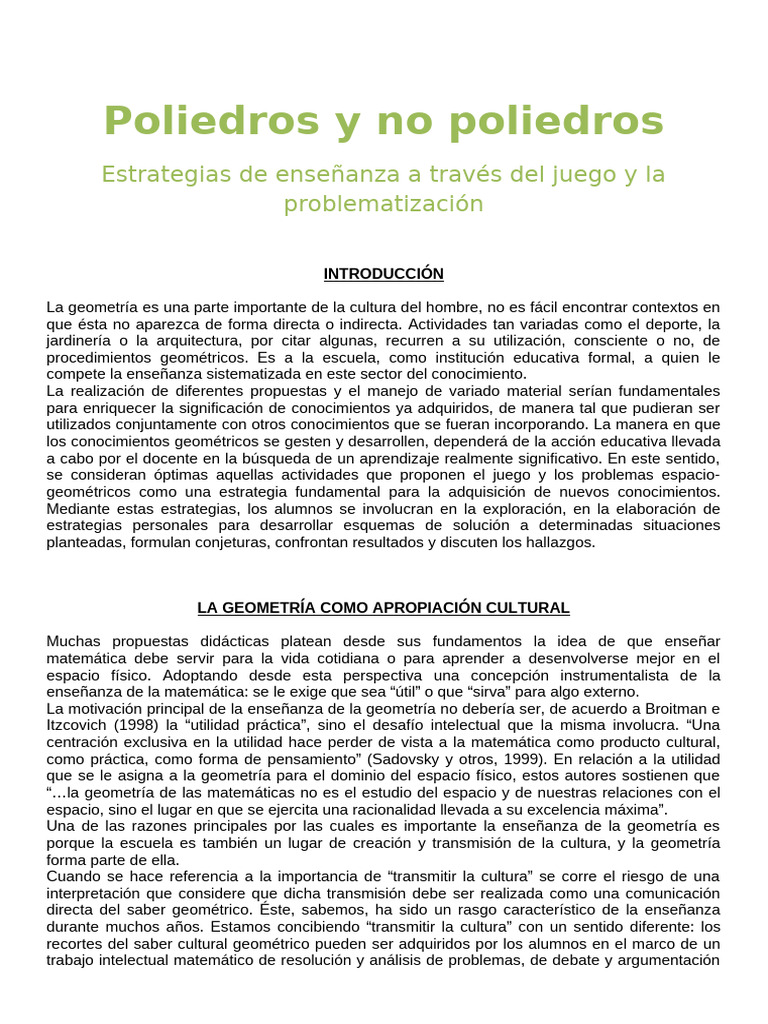 Enseñanza de Poliedros en Geometría Escolar | PDF | Geometría | Enseñando