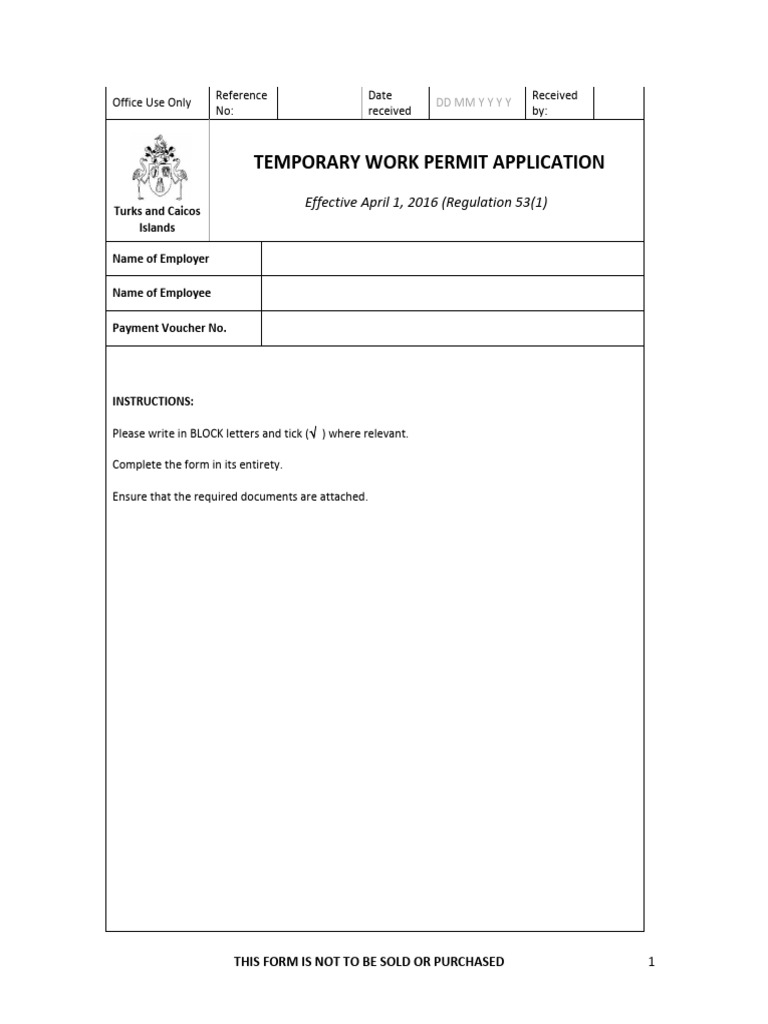 Blank Temporary Work Permit Application Form MAY 2024. Final v2 JUJM | PDF