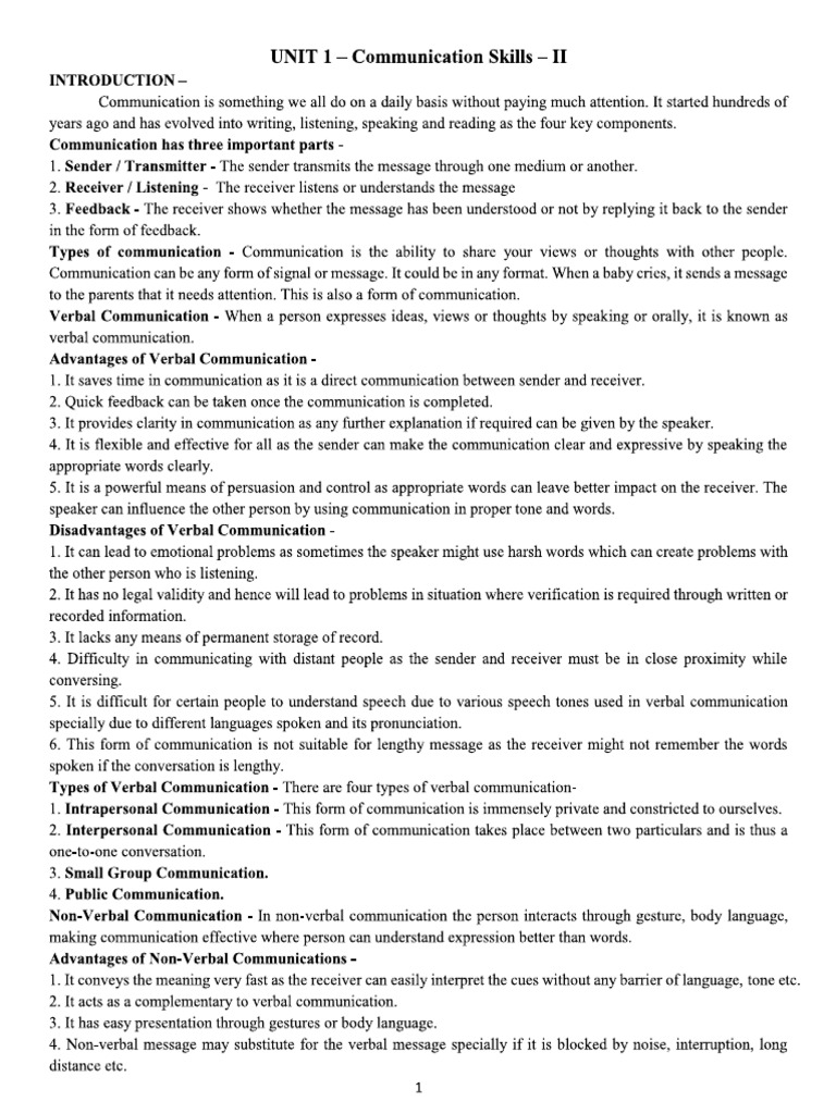 X-Part A-Unit 1 - Communication-Skill | PDF