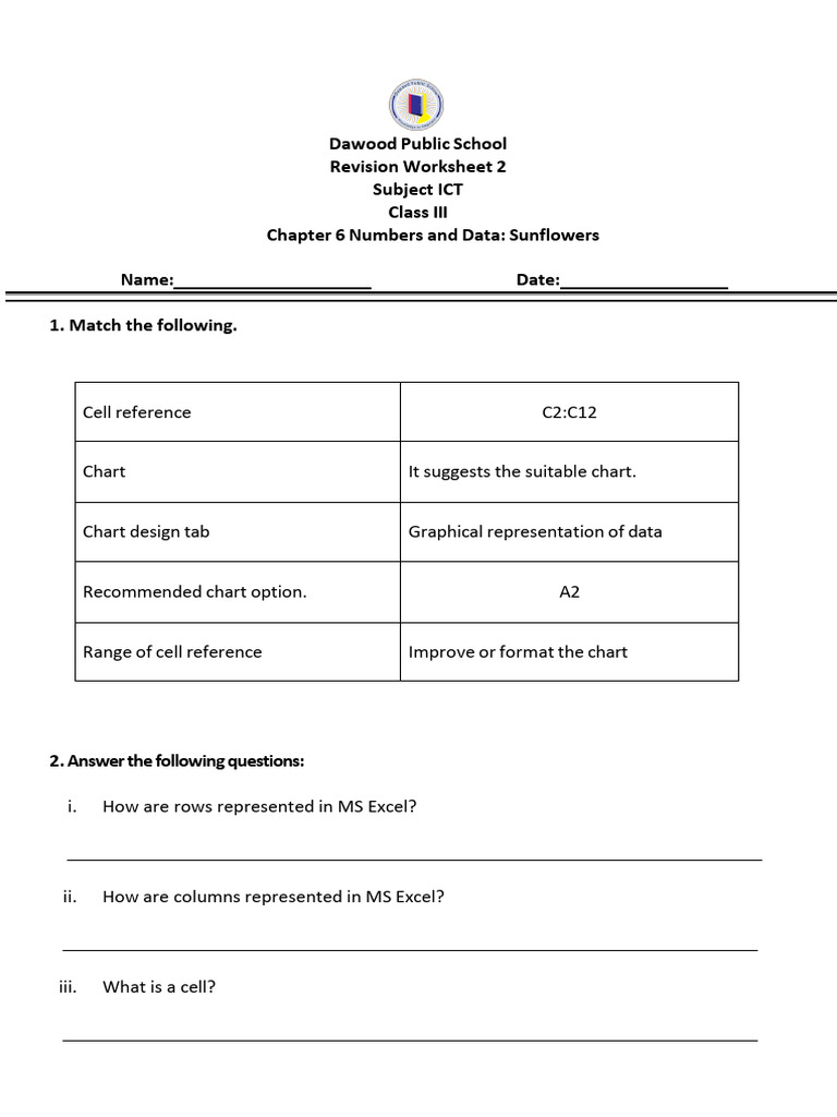 Revision Worksheet 2 Chapter 6 | PDF