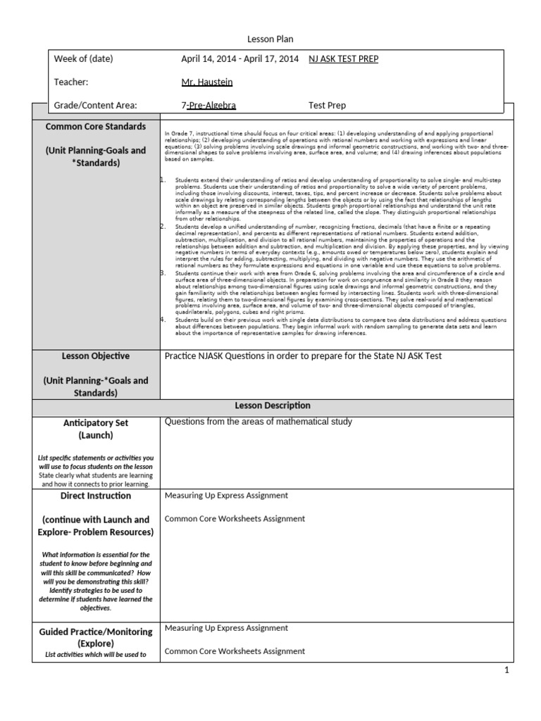7th Grade - New Jersey ASK Test Prep | PDF | Area | Numbers