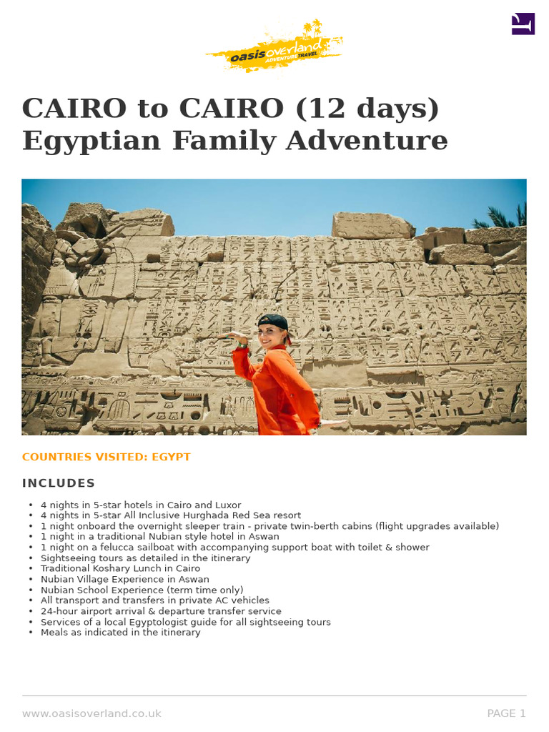 Cairo To Cairo 12 Days Egyptian Family Adventure 416 | PDF | Travel ...