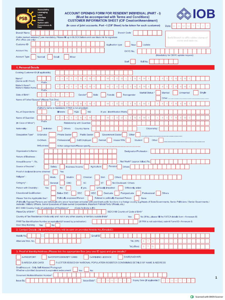 IOB Form (1) - 1 | PDF