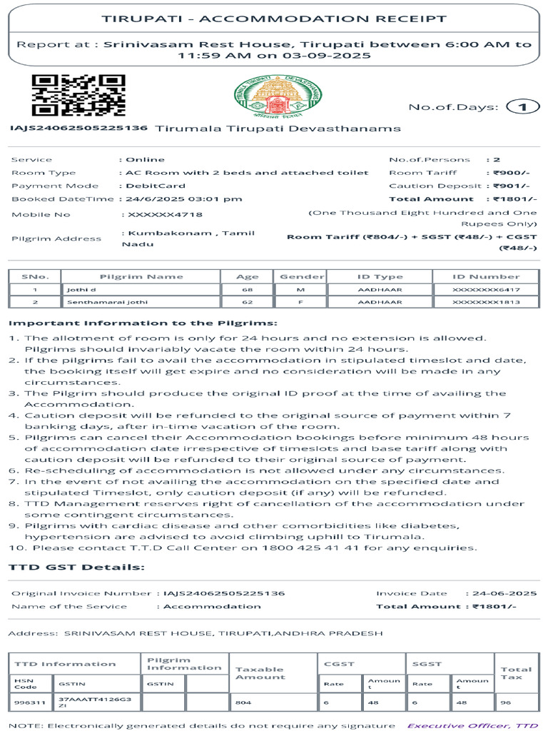 Accommodation Receipt | PDF