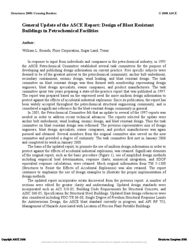 General Update of The ASCE Report-Design of Blast Resistant Buildings ...