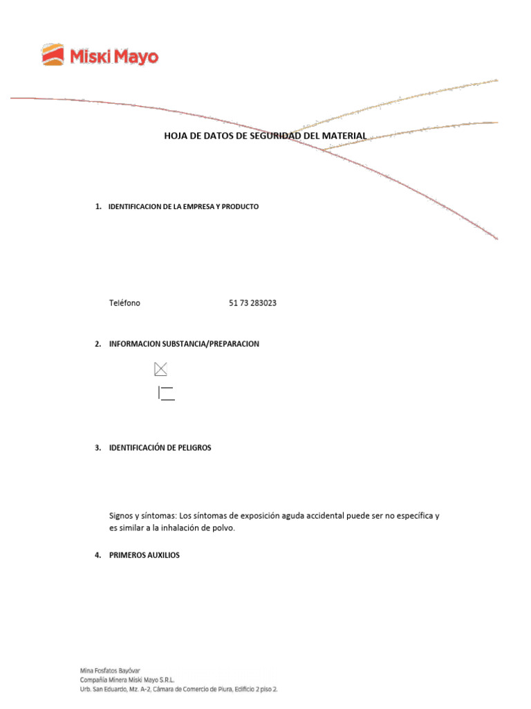 Msds - Roca Fosforica Miski Mayo | PDF | Polvo | Ventilación (Arquitectura)
