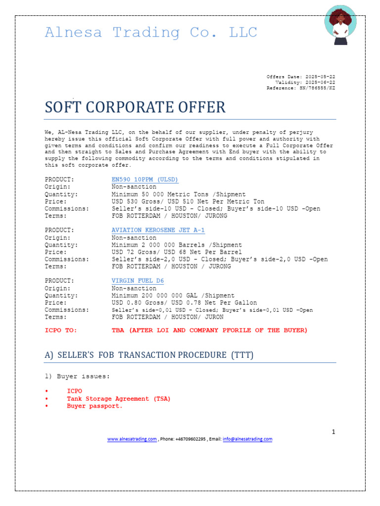 Soft Corporate Offer for Fuel Commodities | PDF | Sales | Receipt