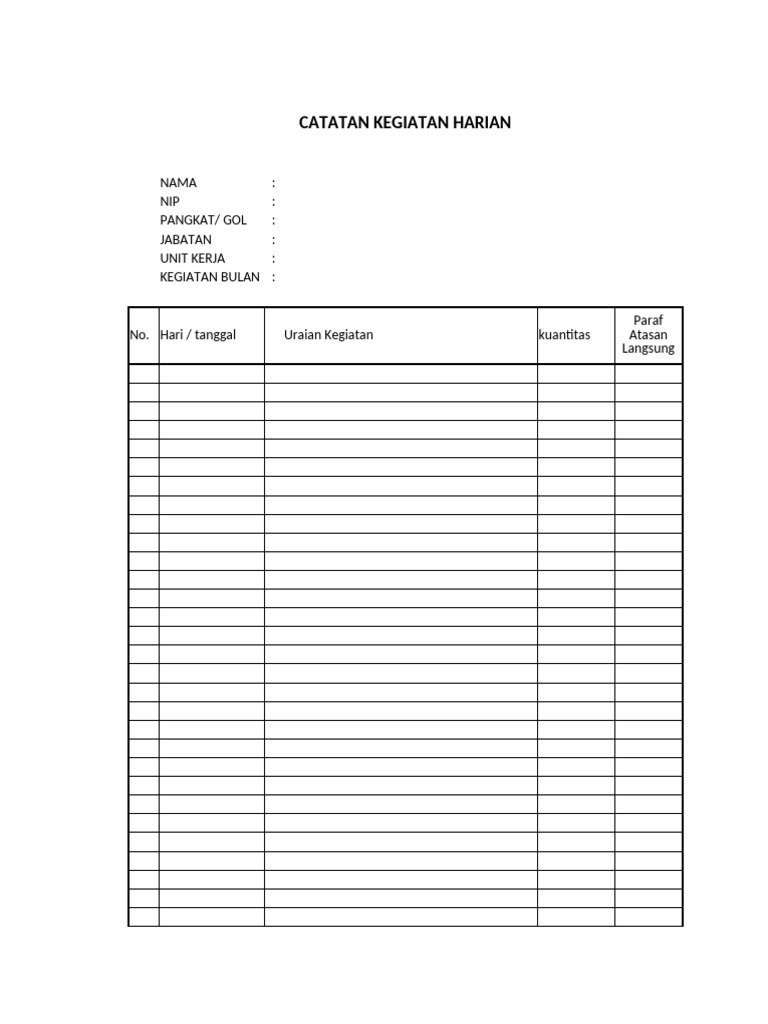 Contoh Catatan Harian Kerja ASN | PDF