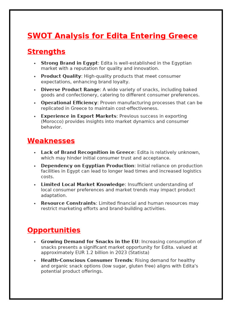 Edita's SWOT Analysis for Greek Market Entry | PDF | Brand | Market ...