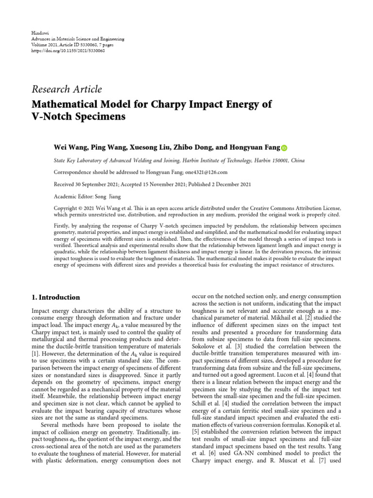 Mathematical Model For Charpy Impact Energy of V-N | PDF | Deformation ...