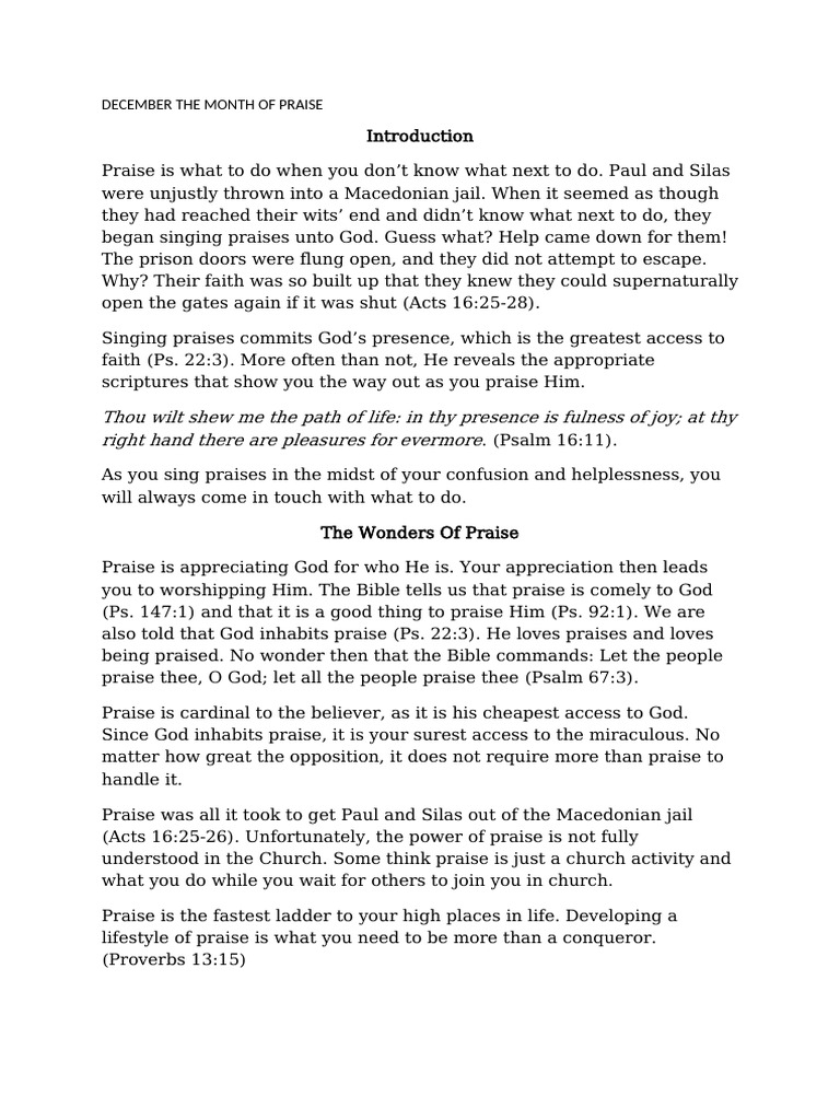 The Power and Wonders of Praise | PDF | Glory (Religion) | Religious ...