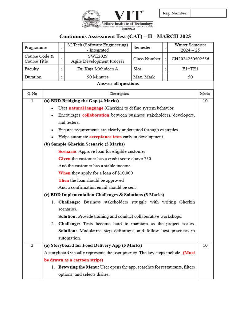 SWE2029 - Agile Development Process - CAT2 - Answer Key | PDF | Scrum (Software Development ...