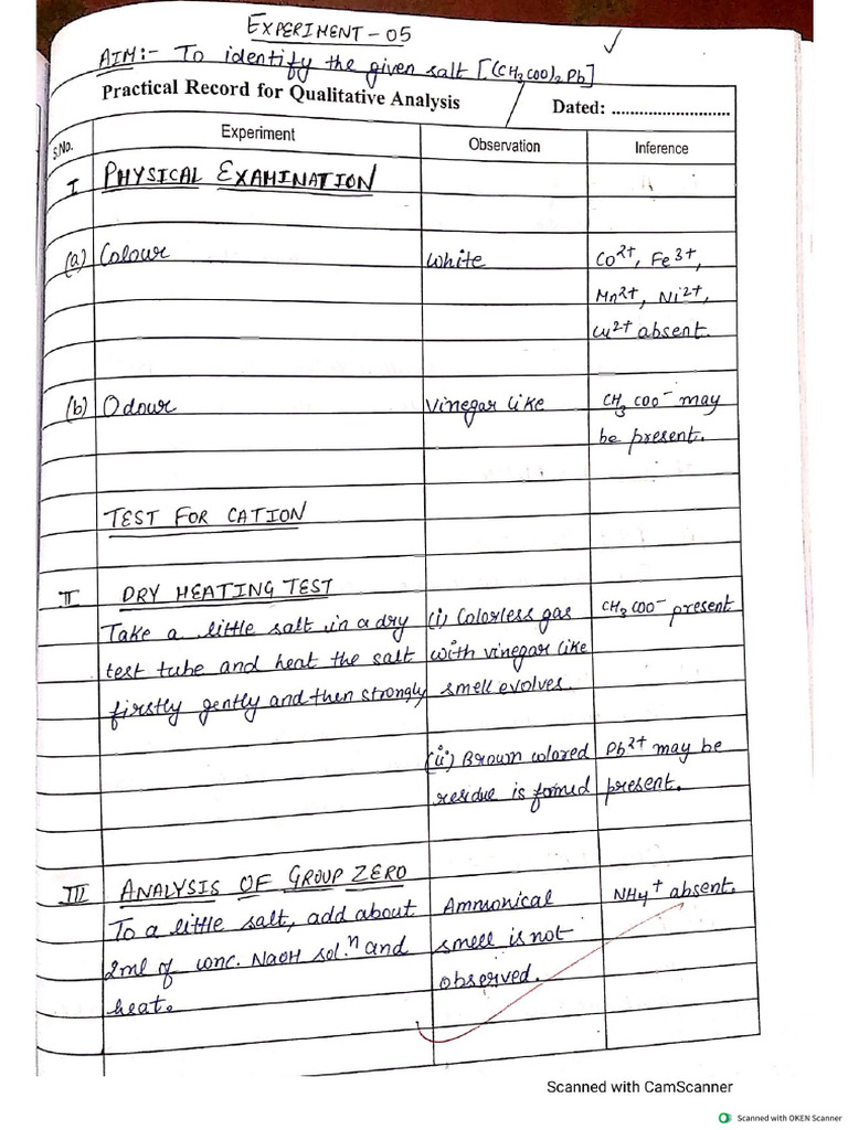Salt Analysis Class-12 | PDF