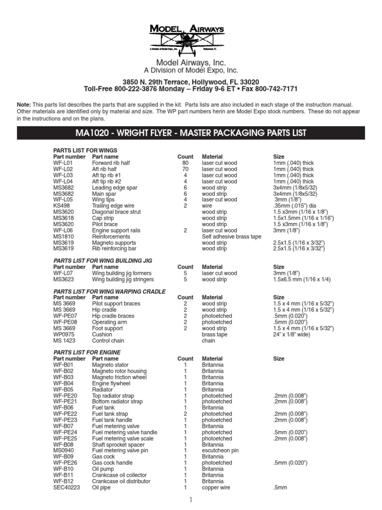 Wright Flyer Repair Parts List | PDF | Rotating Machines | Internal ...