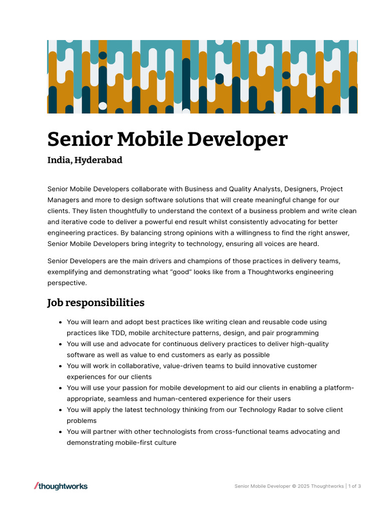 Senior Mobile Developer - Thoughtworks | PDF | Computing
