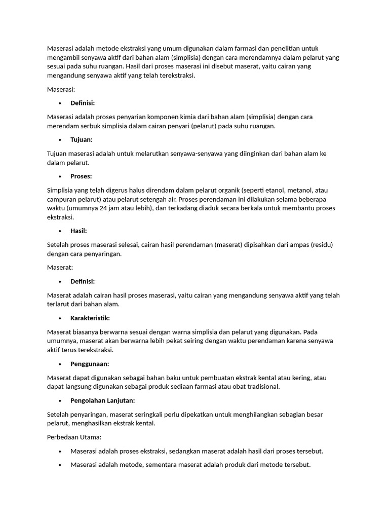 Proses dan Hasil Maserasi dalam Ekstraksi | PDF
