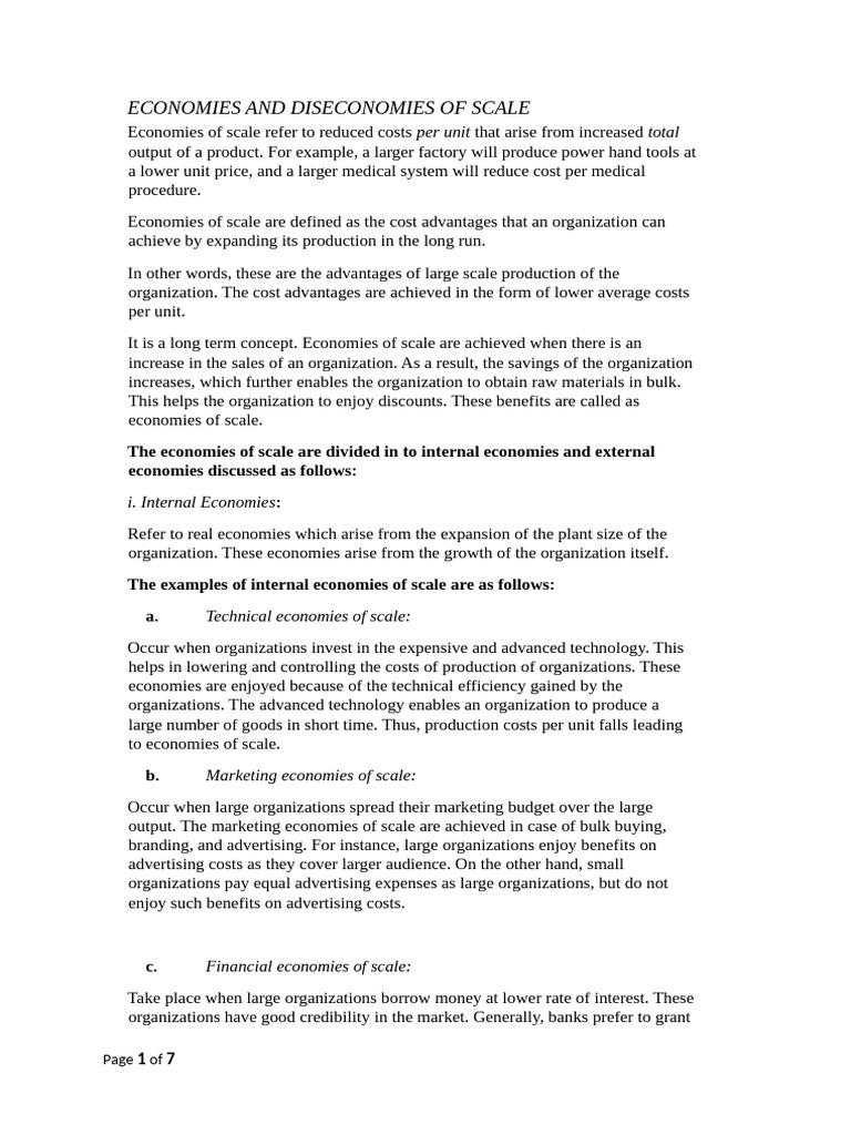 Economies and Diseconomies of Scale | PDF | Economies Of Scale ...