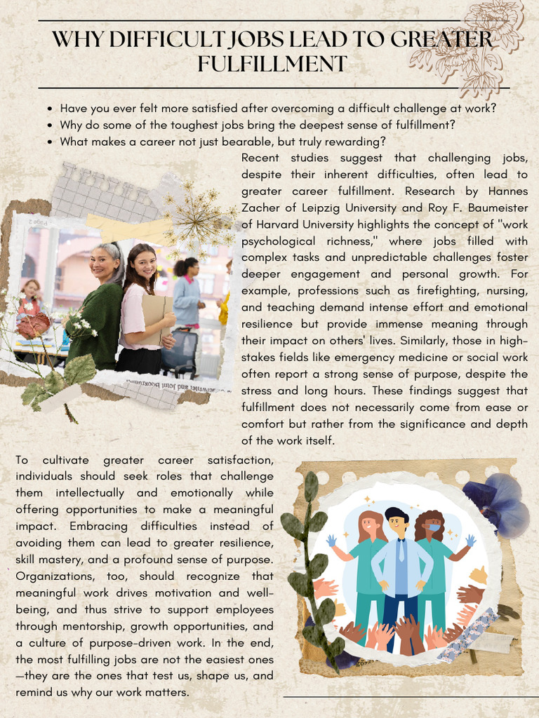 Why Difficult Jobs Lead To Greater Fulfillment | PDF | Psychological ...