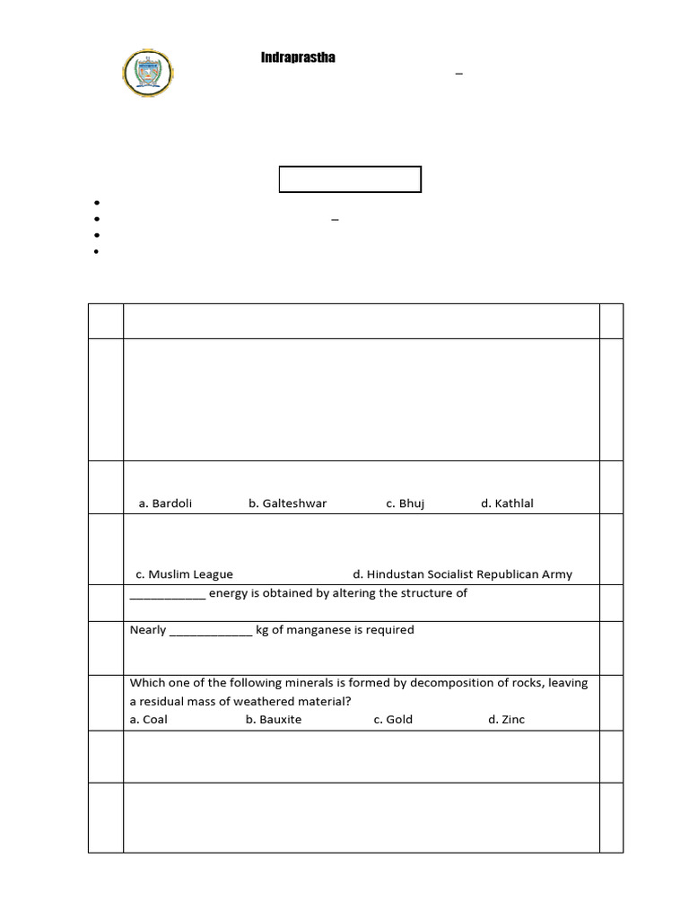 Class X PA I Sample Paper | PDF