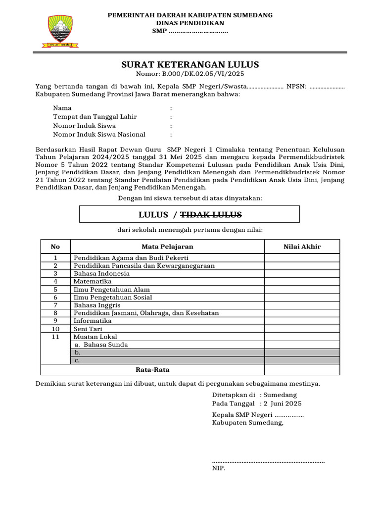 Contoh Form SKL 2025 | PDF