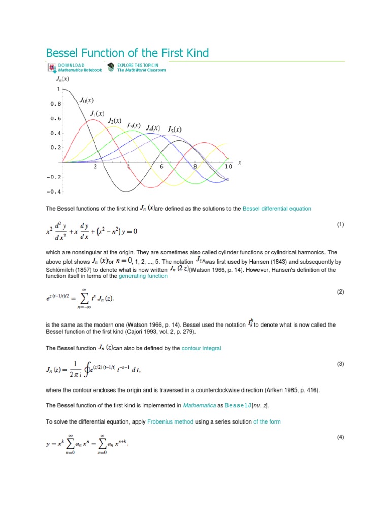 Bessel Functions of the First Kind Explained | PDF | Rotation ...