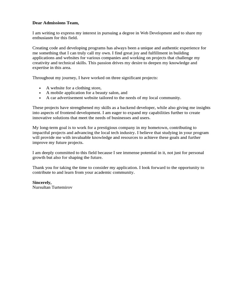 Dear Admissions Team 1 | PDF