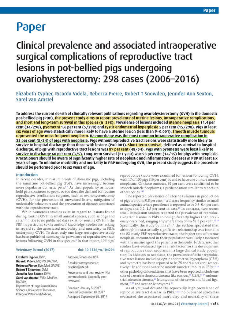 Reproductive Lesions in Pot-Bellied Pigs | PDF | Surgery | Neoplasms