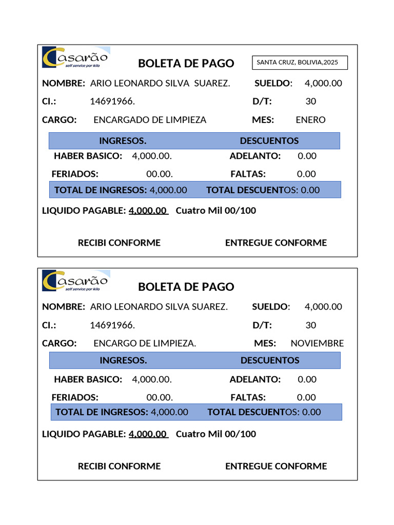 Boletas de Pago de Ario Silva 2025 | PDF