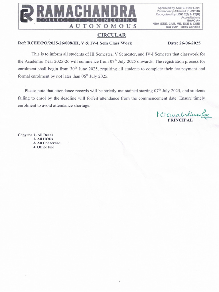 2025-06-26 Circular - 008 - III, V, IV-I Class Work | PDF
