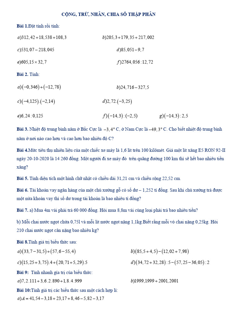 6A1 C7 B29,30 CỘNG, TRỪ, NHÂN, CHIA STP, LÀM TRÒN SỐ | PDF