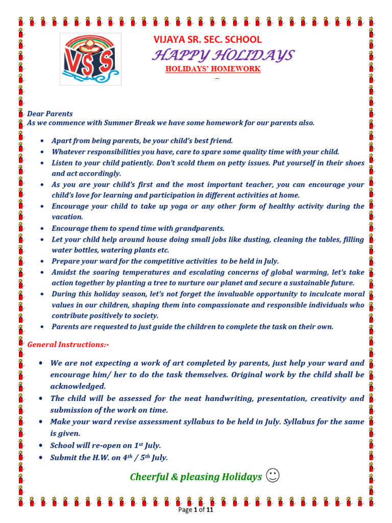 Class - 4, Holiday Homework | PDF | Subtraction